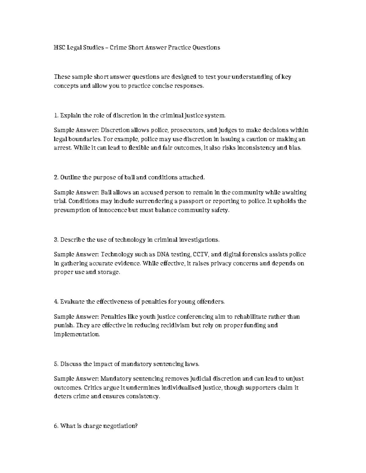 HSC Legal Studies Crime Short Answer Practice Questions - Studocu