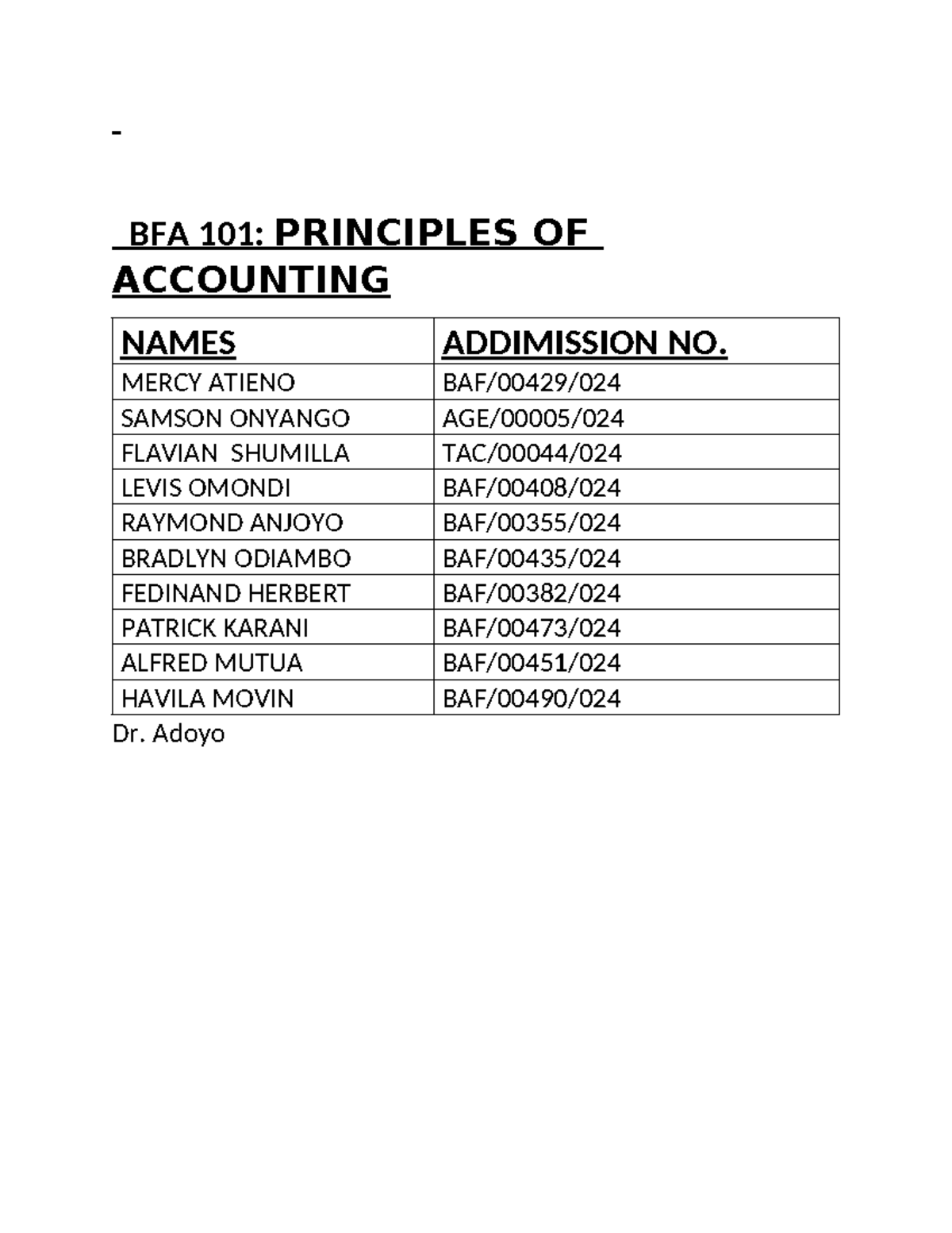 BFA 101 - Practice material for accounting and finance students . - BFA ...