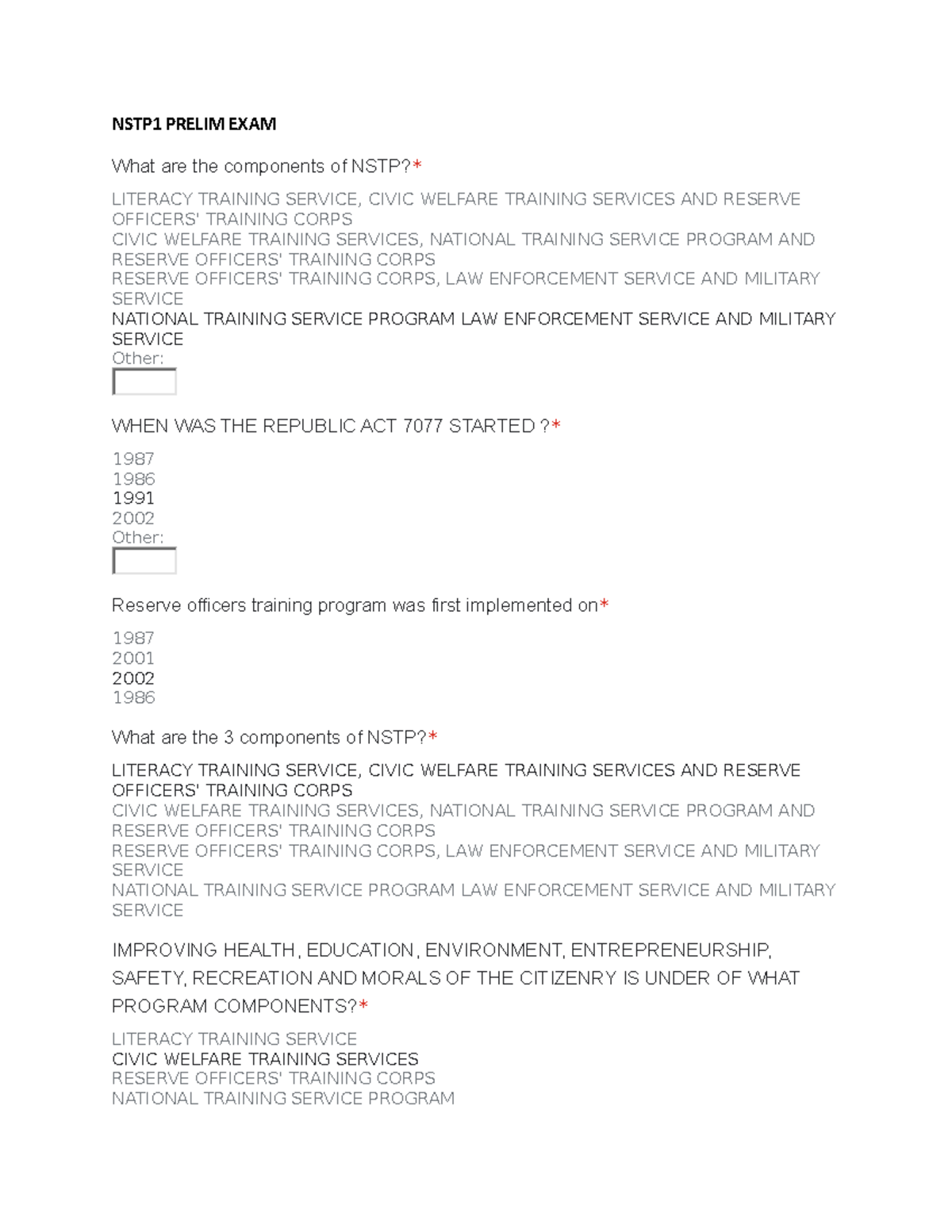 NSTP1 Prelim Exam Practice Materials: Concepts and Questions - Studocu