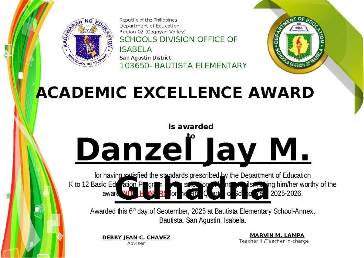 Certificates of Academic Excellence and Recognition (SY 2025) - Studocu