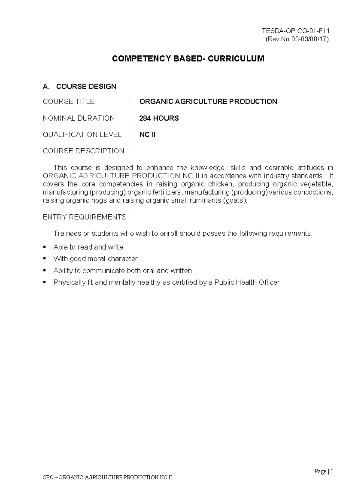 CBC - OAP NC II FULL PDF - CBC On OAP NC II - Page | 1 COMPETENCY BASED- CURRICULUM A. COURSE ...