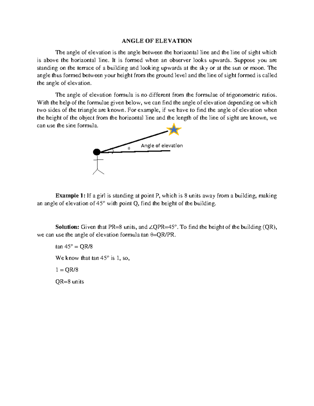 S6 - Understanding Angle of Elevation: Definition and Examples - Studocu