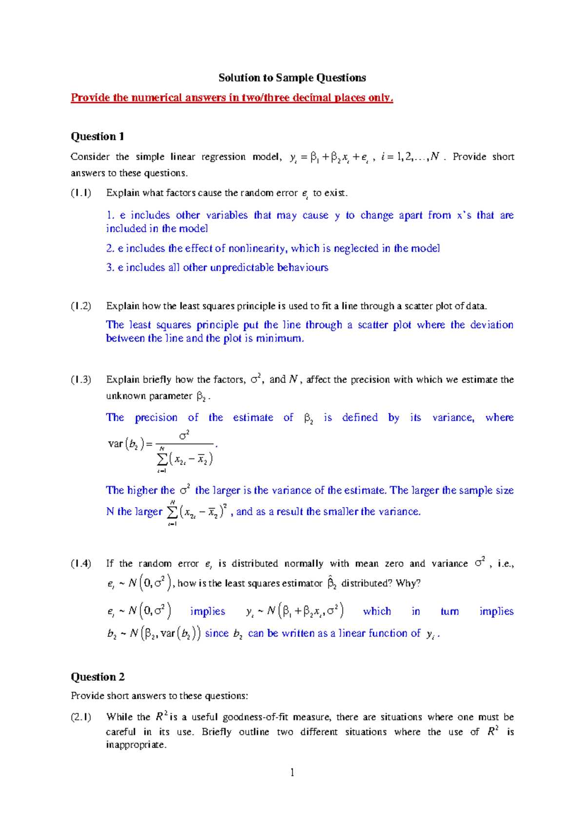 Econometrics Analysis: Sample Exam Solutions (March 2015) - Studocu