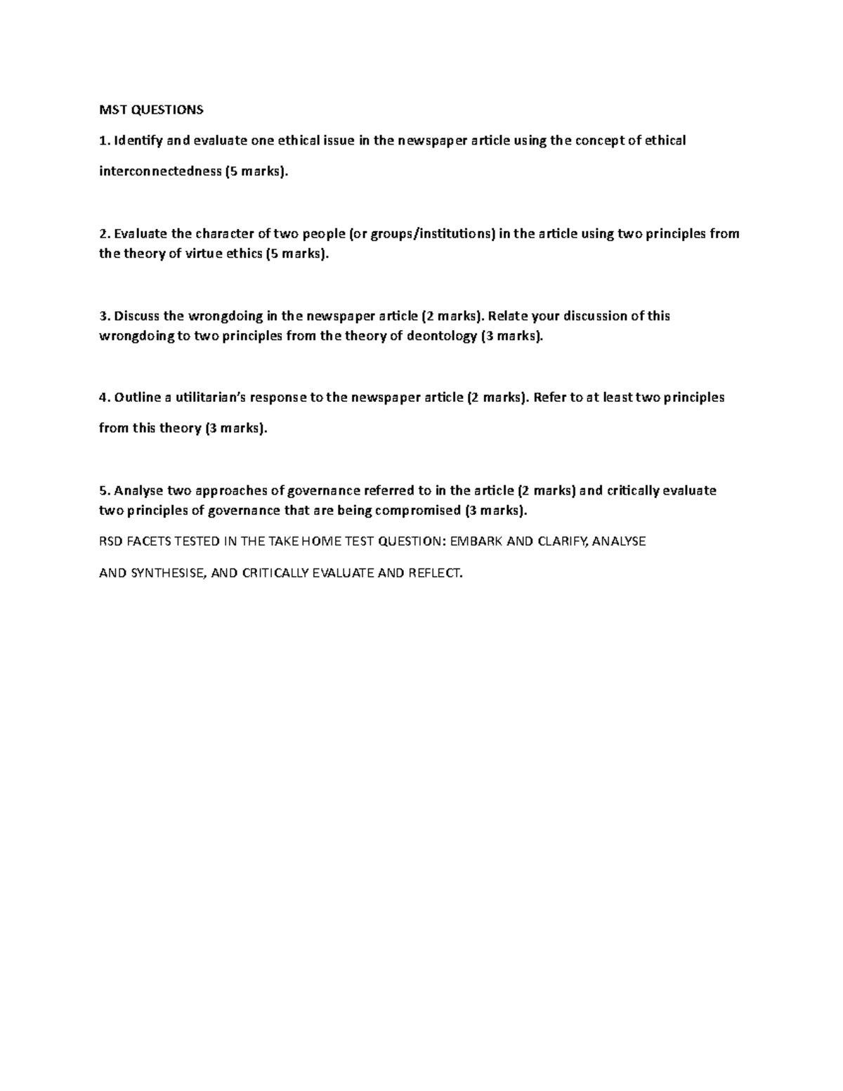 UU200 MST Exam Notes - Ethical Analysis and Governance Issues - Studocu