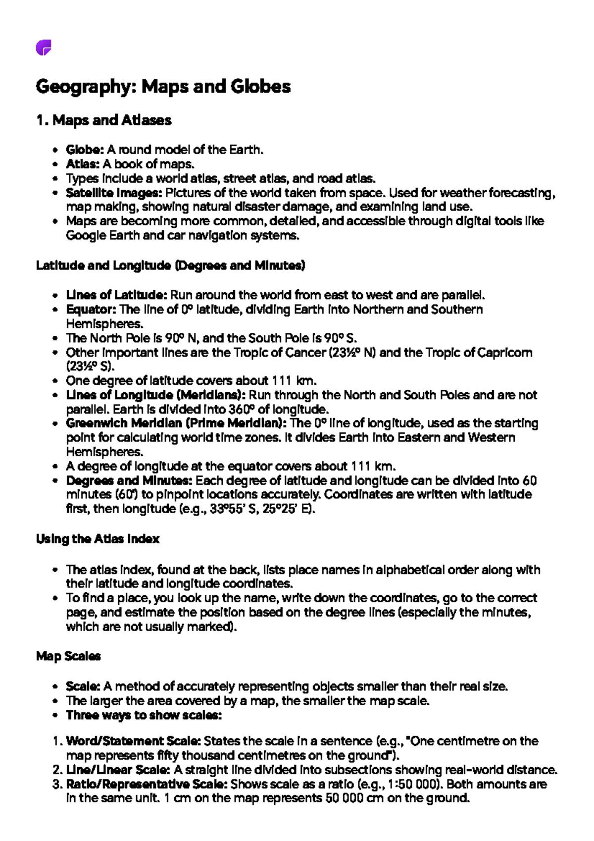 Geography 8: Maps, Globes, and Earth Movements - Term 1 Notes - Studocu