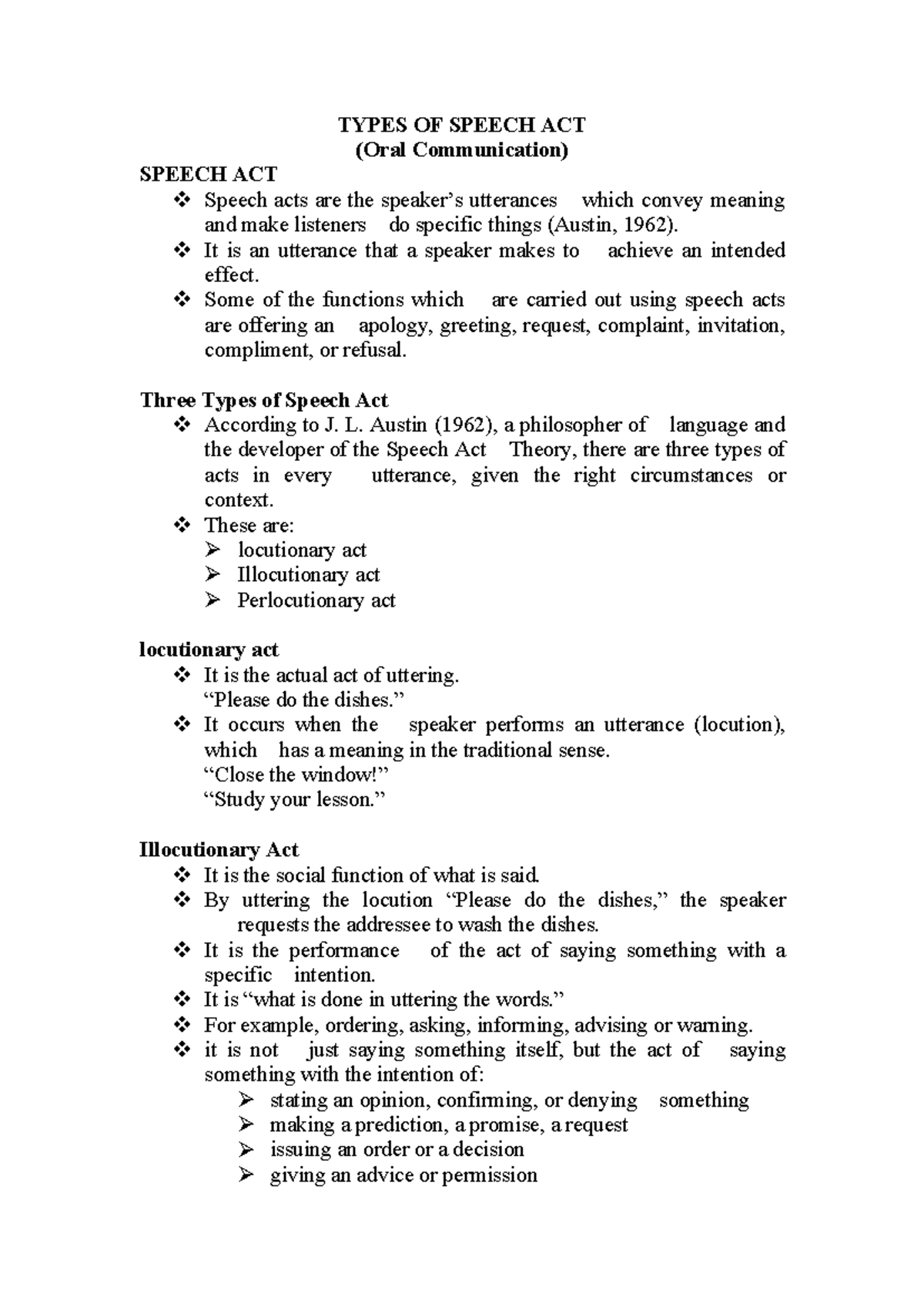 Types OF Speech ACT in Oral Communication - TYPES OF SPEECH ACT (Oral ...