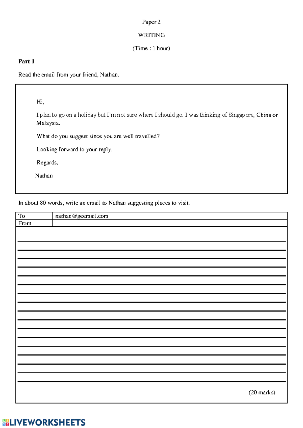 Form 2 Exam Paper 2 - Writing & Essay Tasks - Studocu