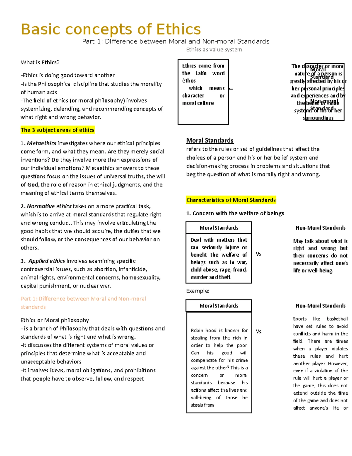 Ethics-1 first year - Basic concepts of Ethics Part 1: Difference between Moral and Non-moral ...