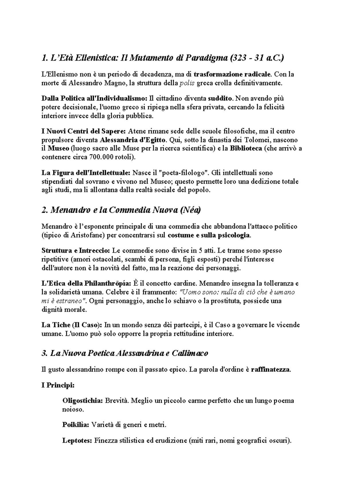 Ellenistica: Trasformazioni e Nuove Direzioni nella Cultura Greca - Studocu