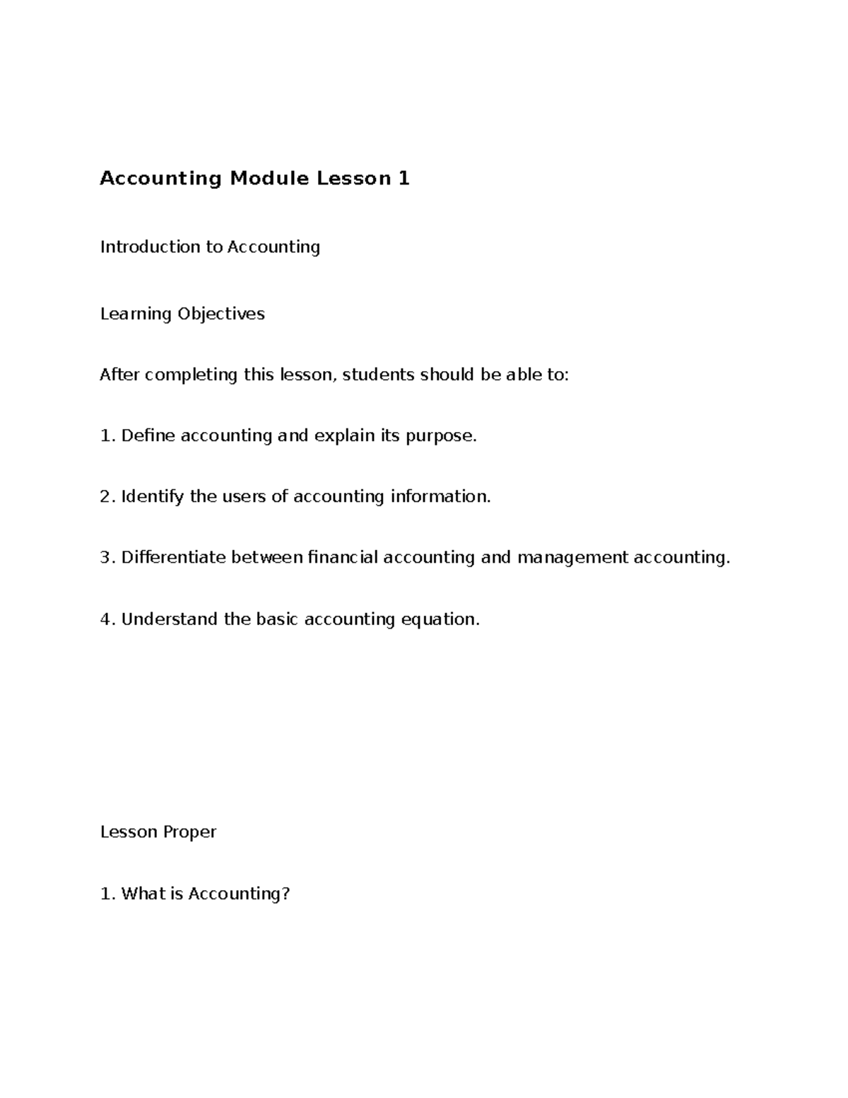 Accounting Module Lesson 1: Intro to Accounting & Key Concepts - Studocu
