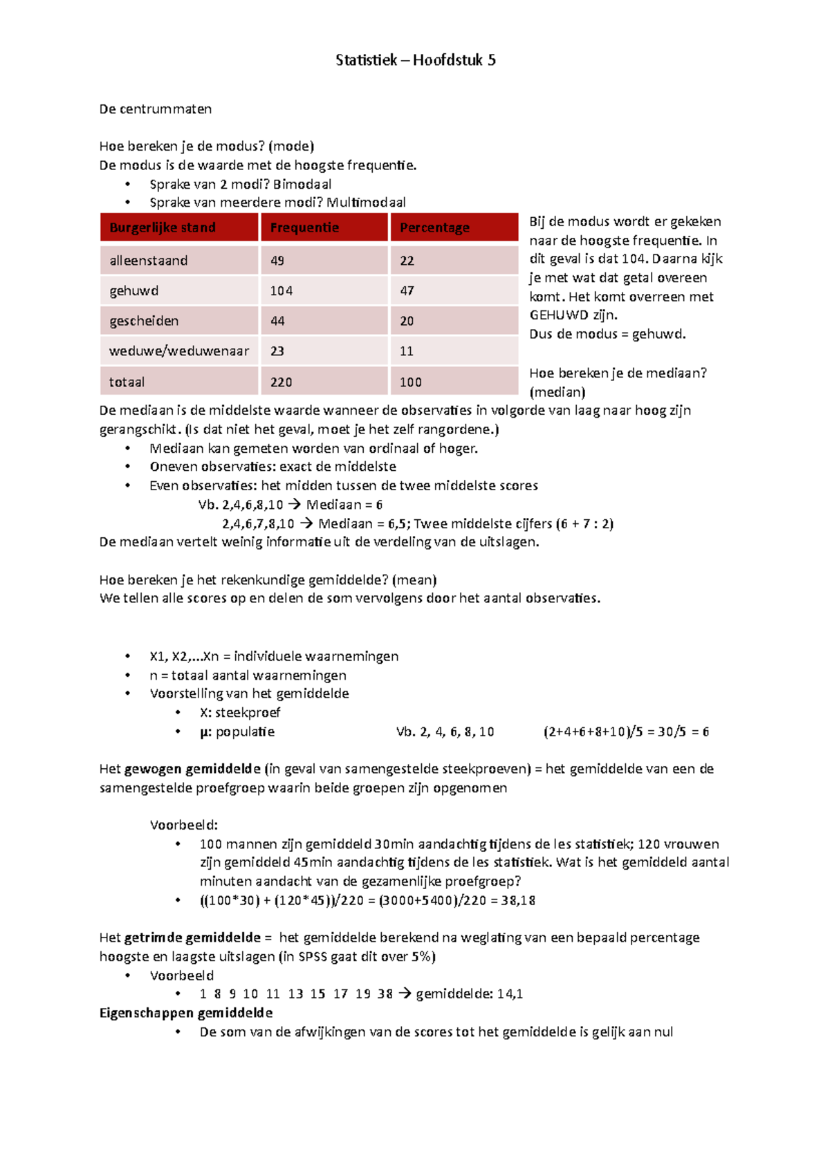 Statistiek - Hoofdstuk 5 - Statistiek – Hoofdstuk 5 De centrummaten Hoe ...