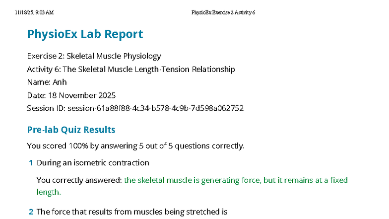 BIOL 430 - PhysioEx Lab Report: Skeletal Muscle Physiology Activity 6 ...