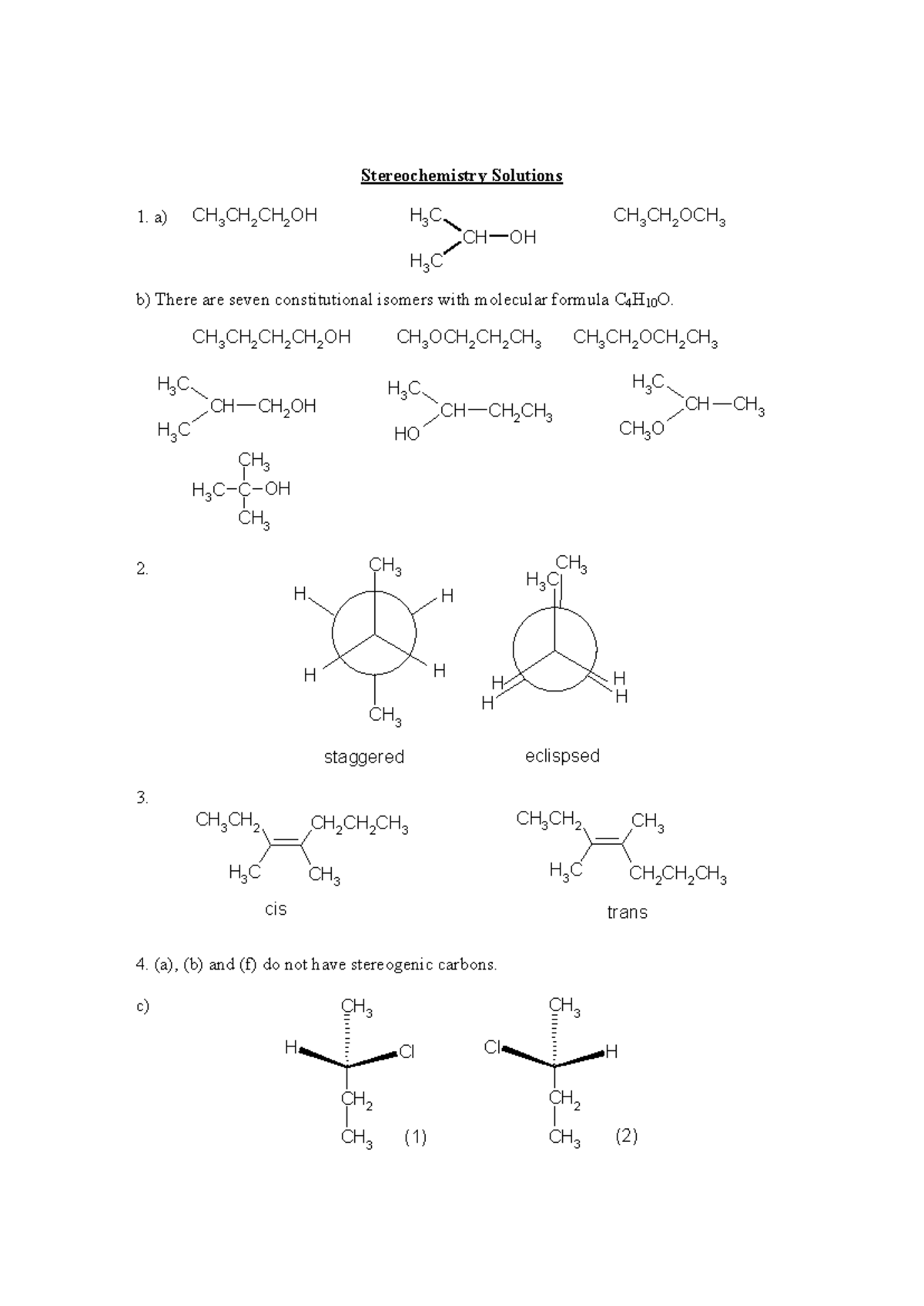 Stereochemistry Solutions: Isomers, Chirality, and Configurations - Studocu