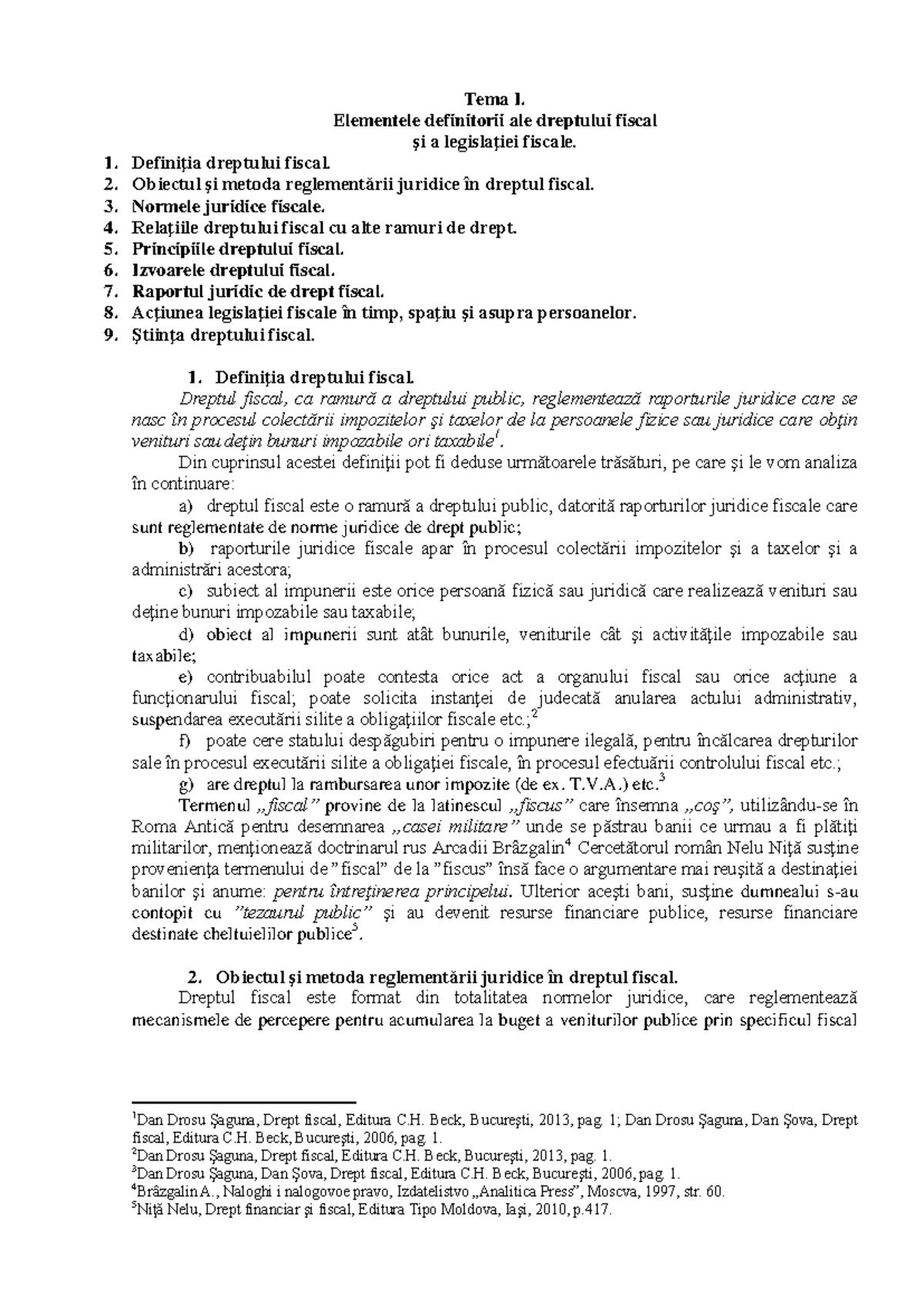 Tema I - Elemente Definitorii Drept Fiscal (curs) - Studocu