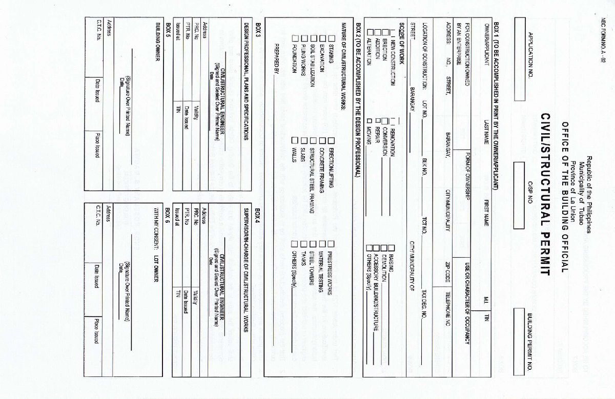 Civil Structural Permit Application Form - NBC FORM NO. A 02 - Studocu