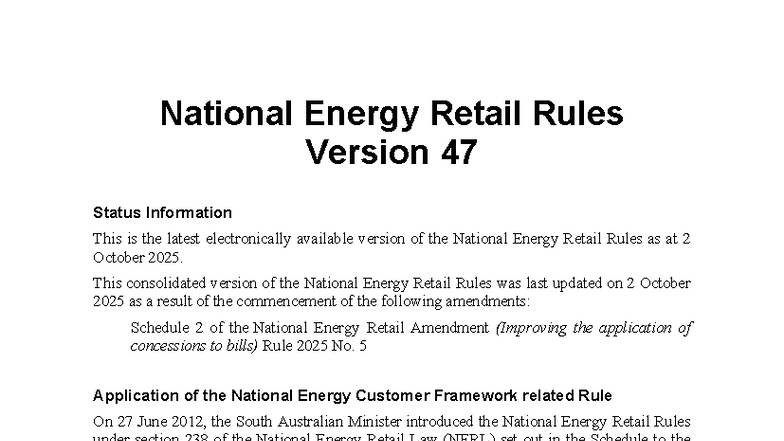 NERR Version 47: Comprehensive Overview of National Energy Retail Rules ...