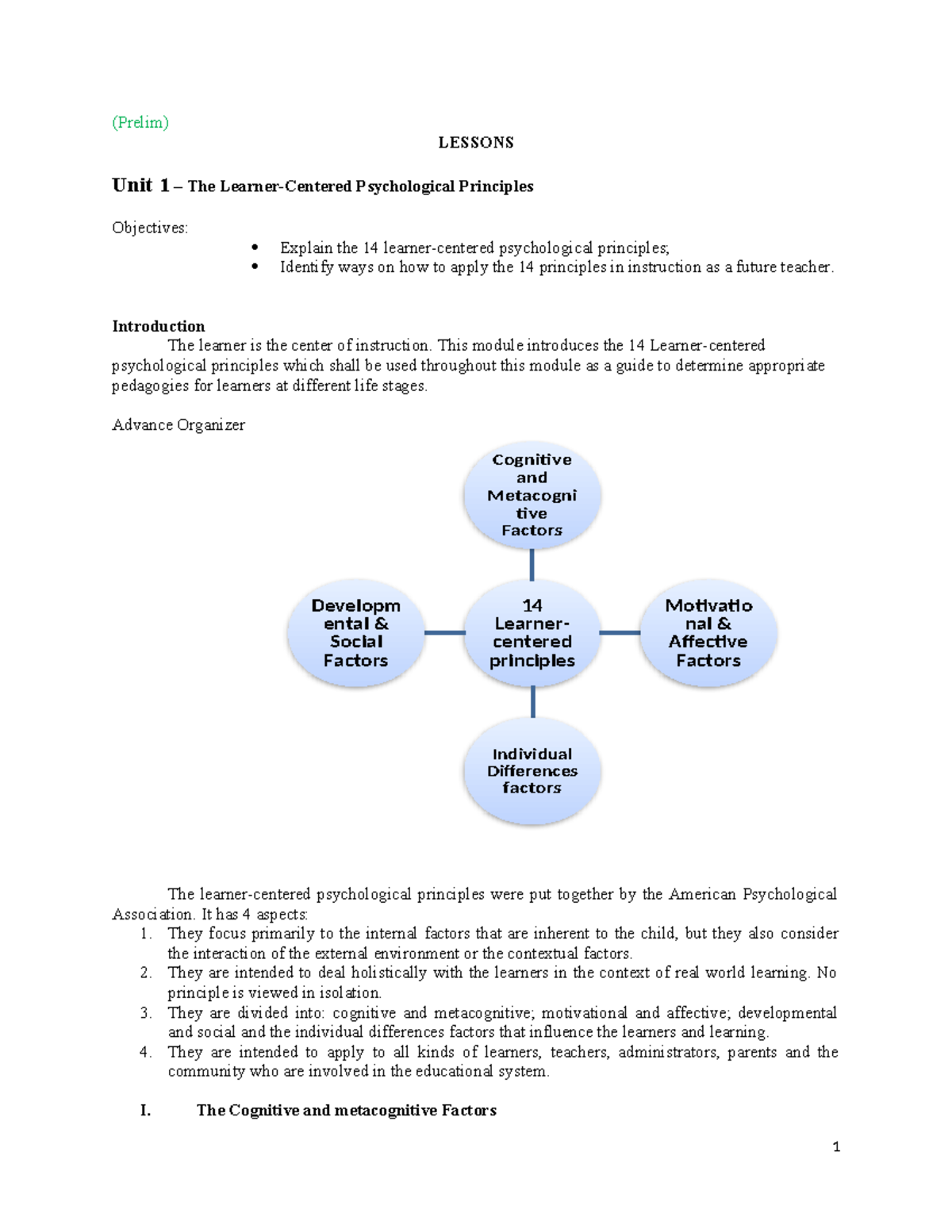 Learner-Centered Psychological Principles: A Lesson Framework - Studocu
