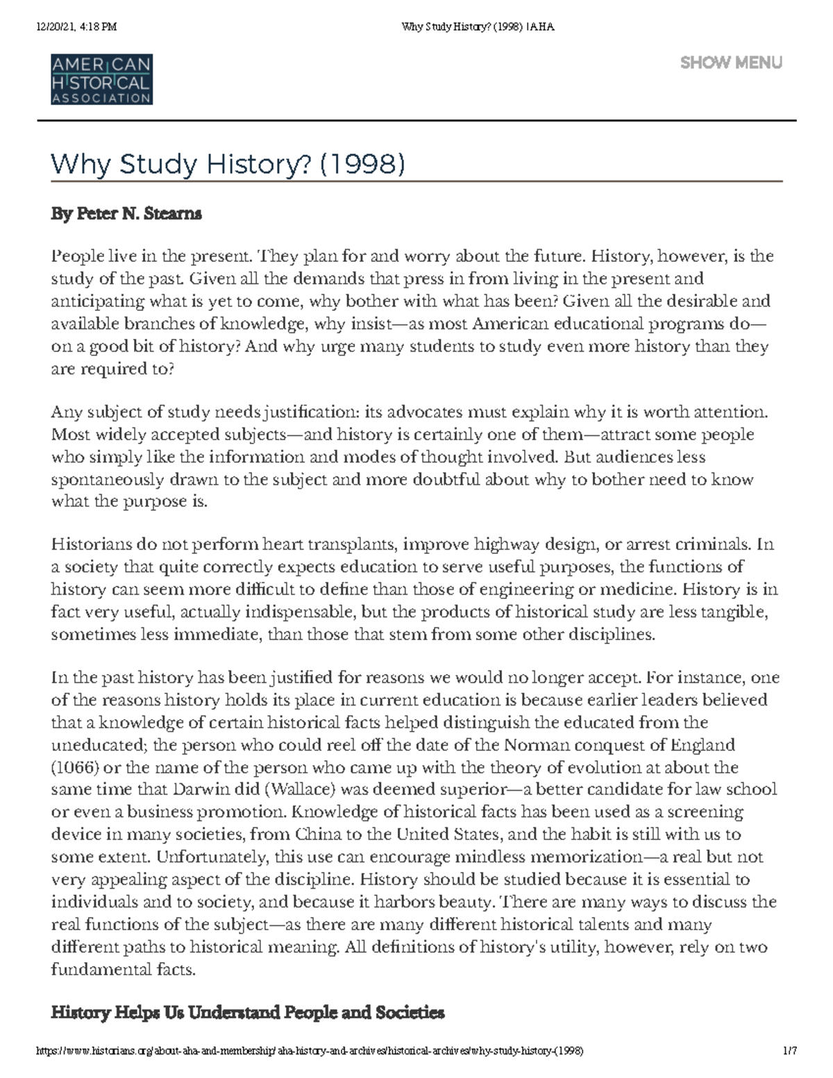 Why Study History? Importance & Skills Developed (HIST 101) - Studocu