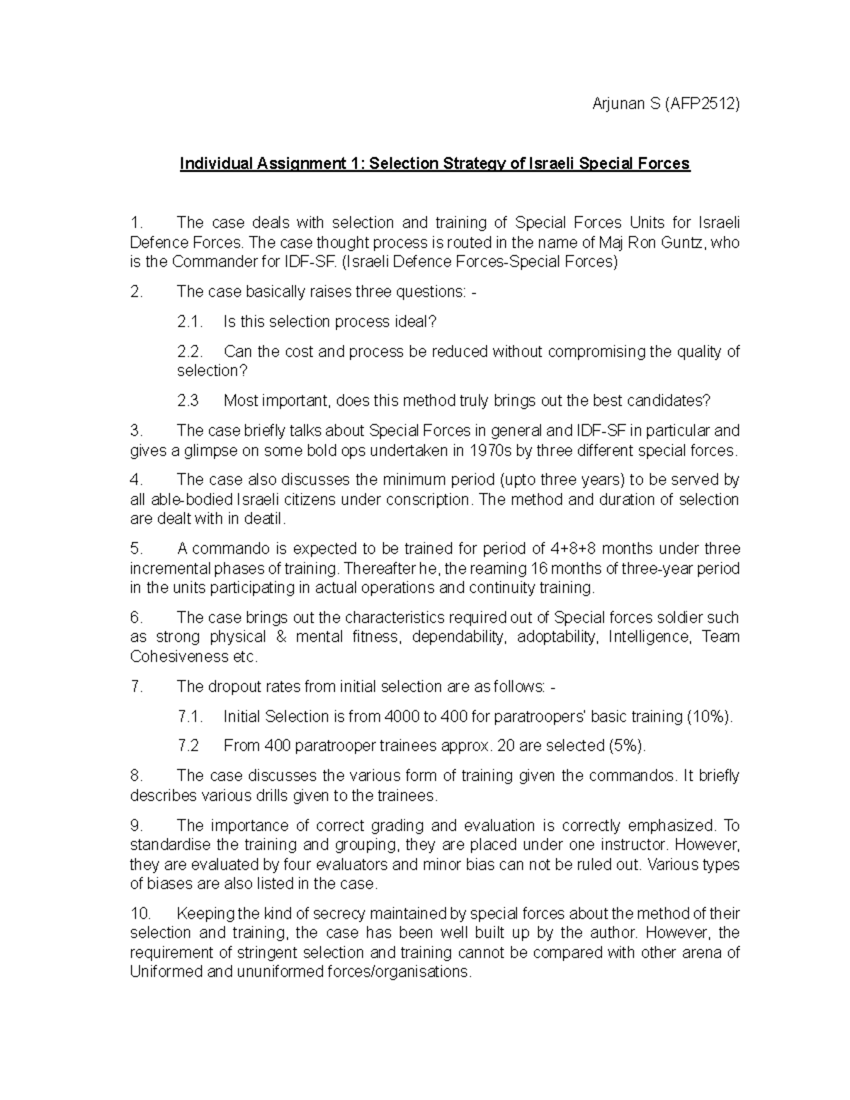 AFP2512 Assignment 1: Selection Strategy of Israeli Special Forces ...
