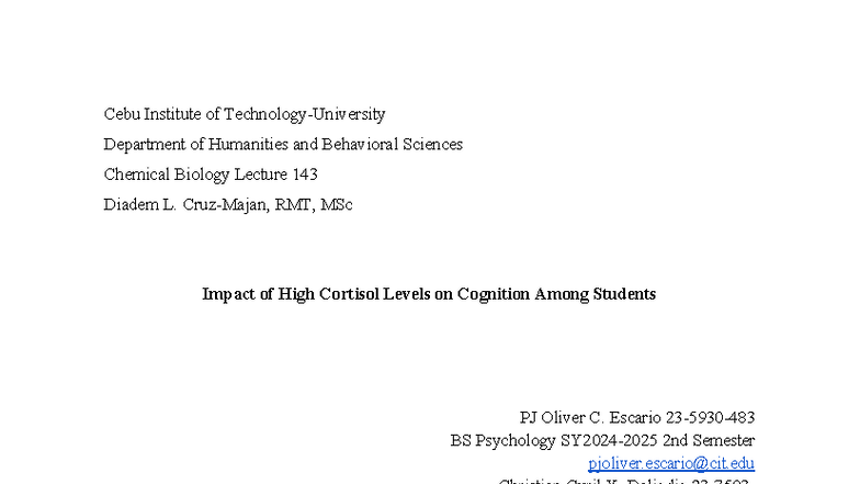 Cebu Institute of Humanities & Behavioral Sciences PSY 143: High ...