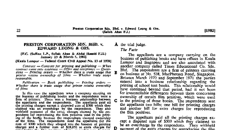 Preston Corporation Sdn. Bhd. V. Edward Leong Ors. - Federal Court ...