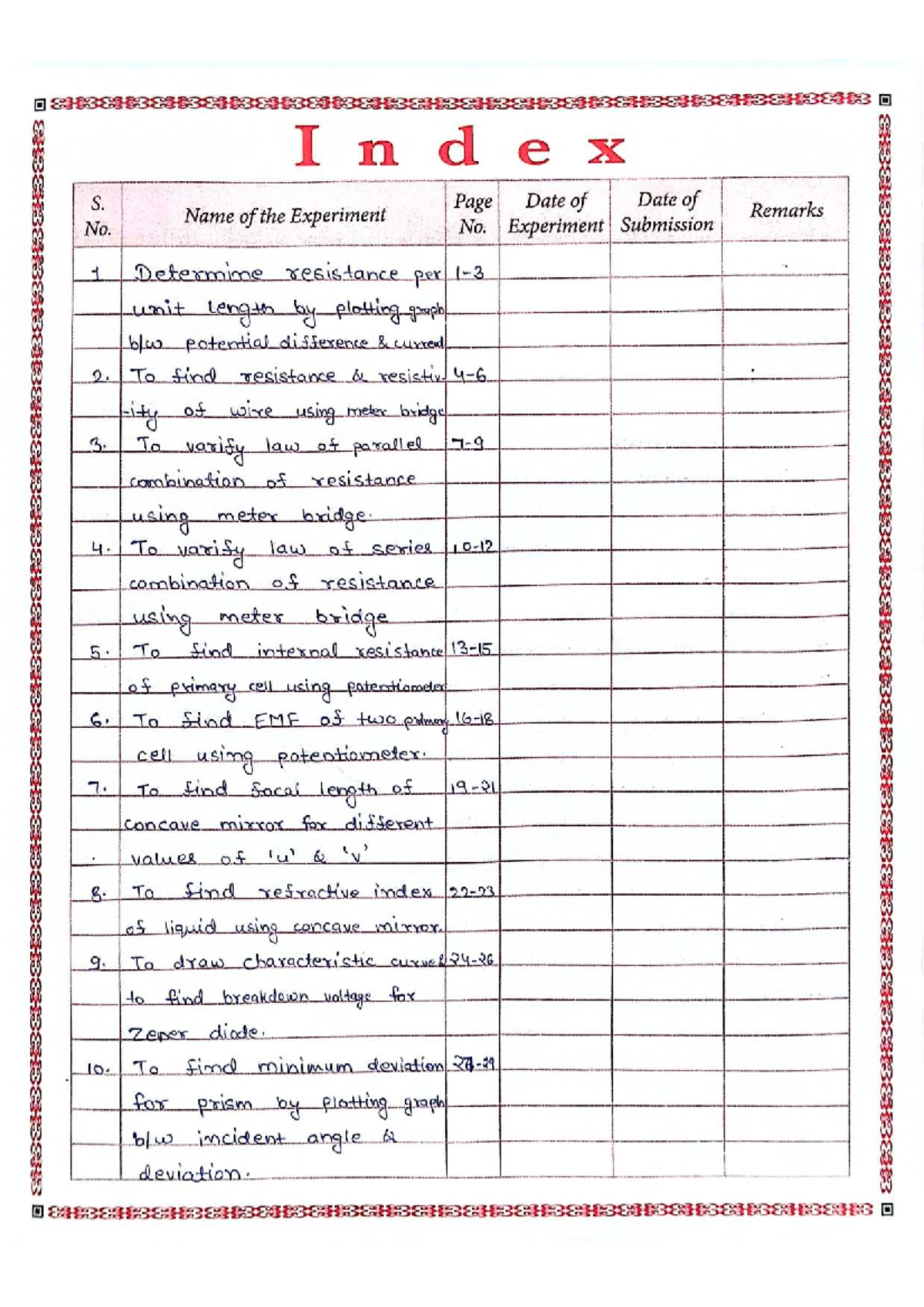 Physics Practical File EM 25-26: Experiments on Resistance and Optics ...