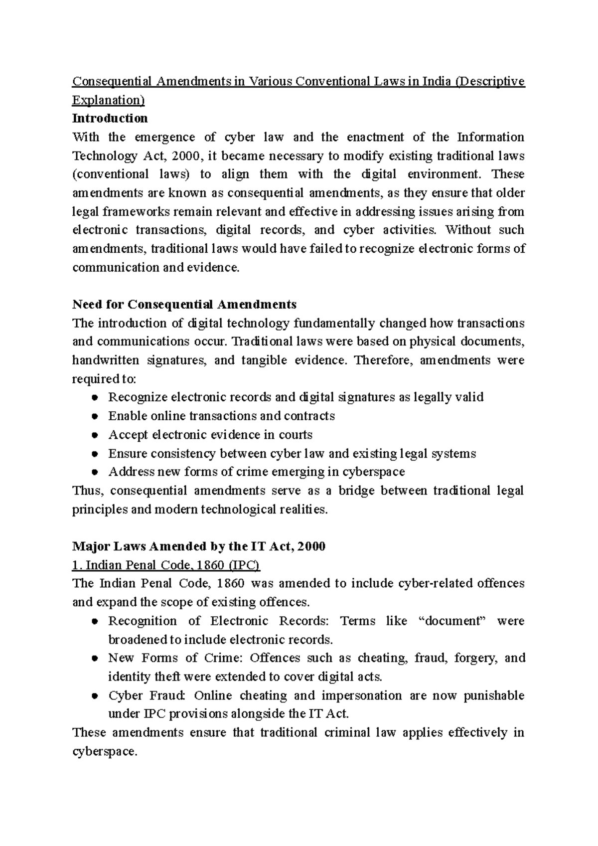 Consequential Amendments in Conventional Laws of India: A Study - Studocu