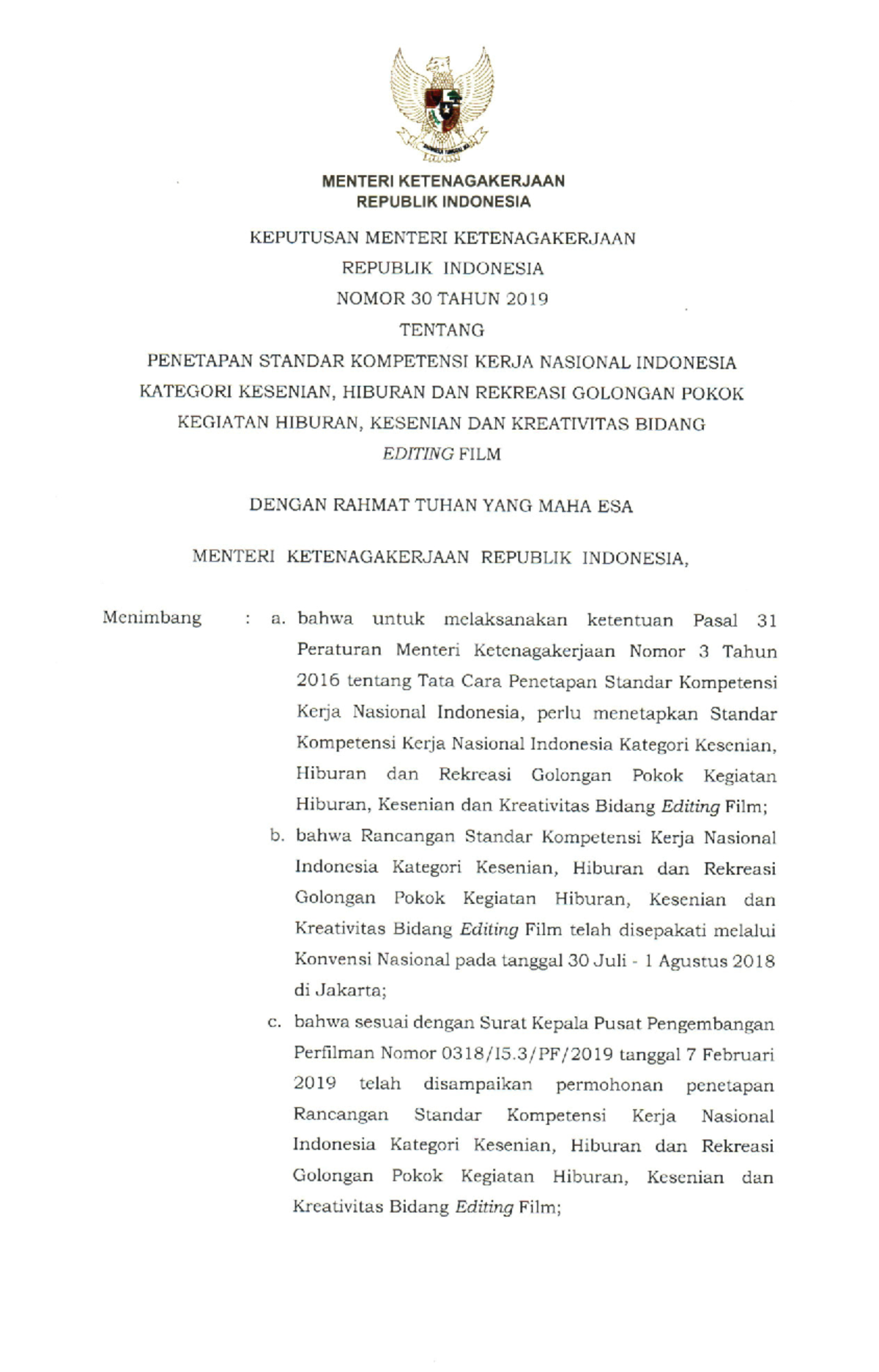 SKKNI 2019-030: Standar Kompetensi Kerja Editing Film di Indonesia ...