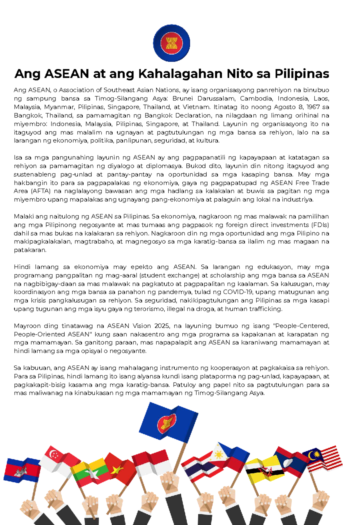 ASEAN at ang Kahalagahan Nito sa Pilipinas: JYCA 2025 - Studocu