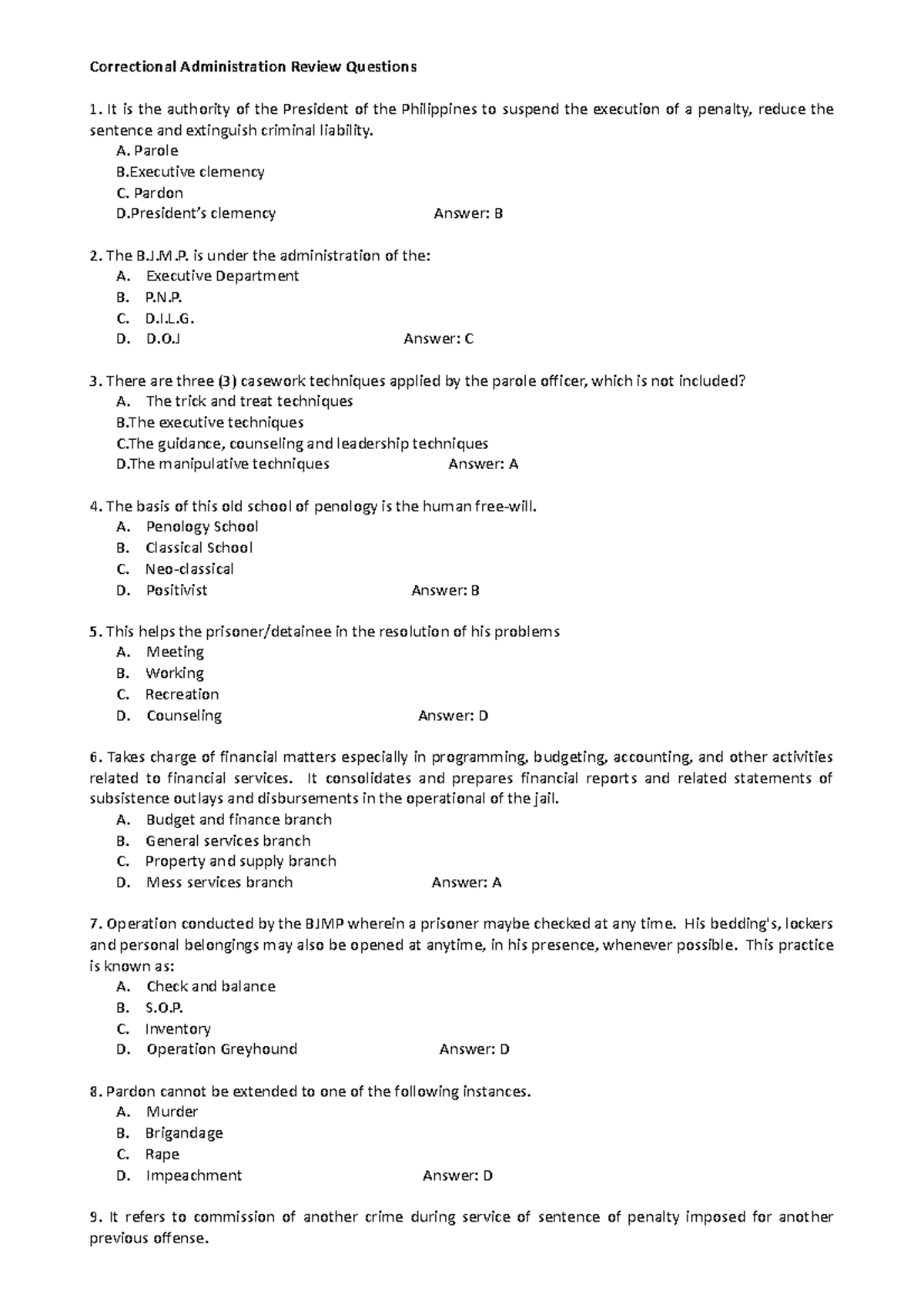 Correctional Administration Review Questions for CJA 102 Exam Prep ...