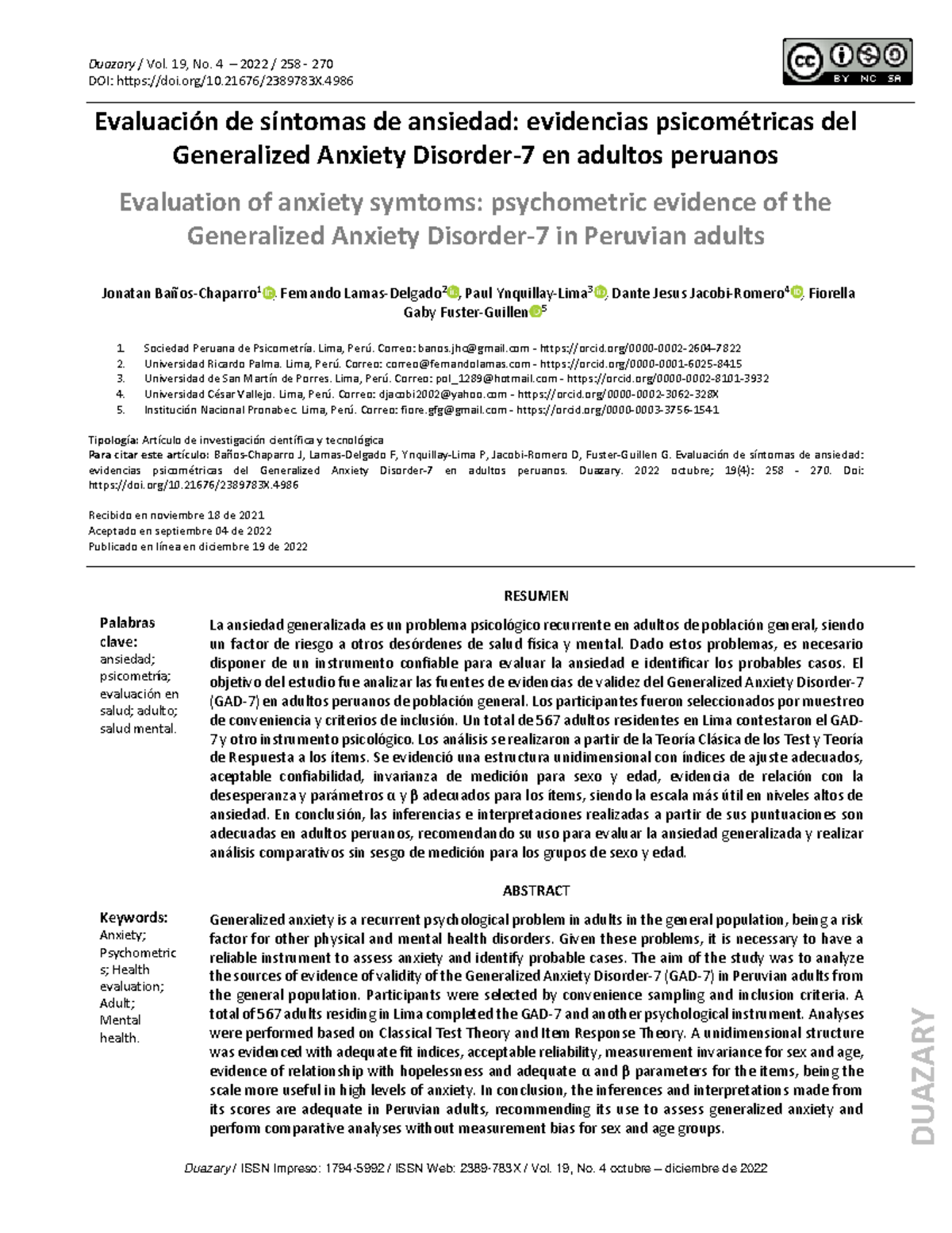 Evaluación de Síntomas de Ansiedad: Evidencias Psicométricas GAD en ...