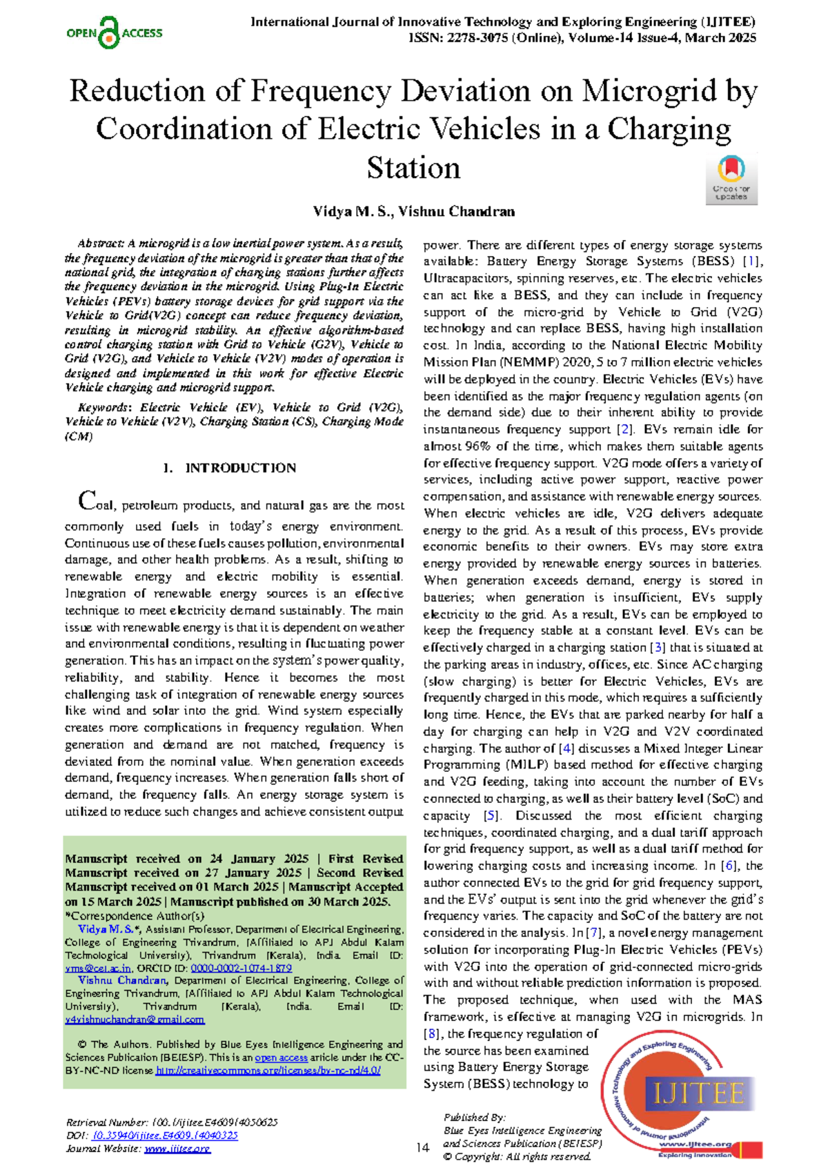 Reduction of Frequency Deviation in Microgrid with EV Coordination ...