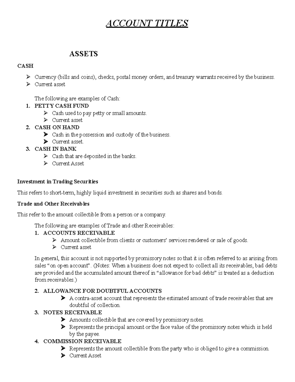 Accounting 101: Comprehensive Guide to Account Titles & Assets - Studocu