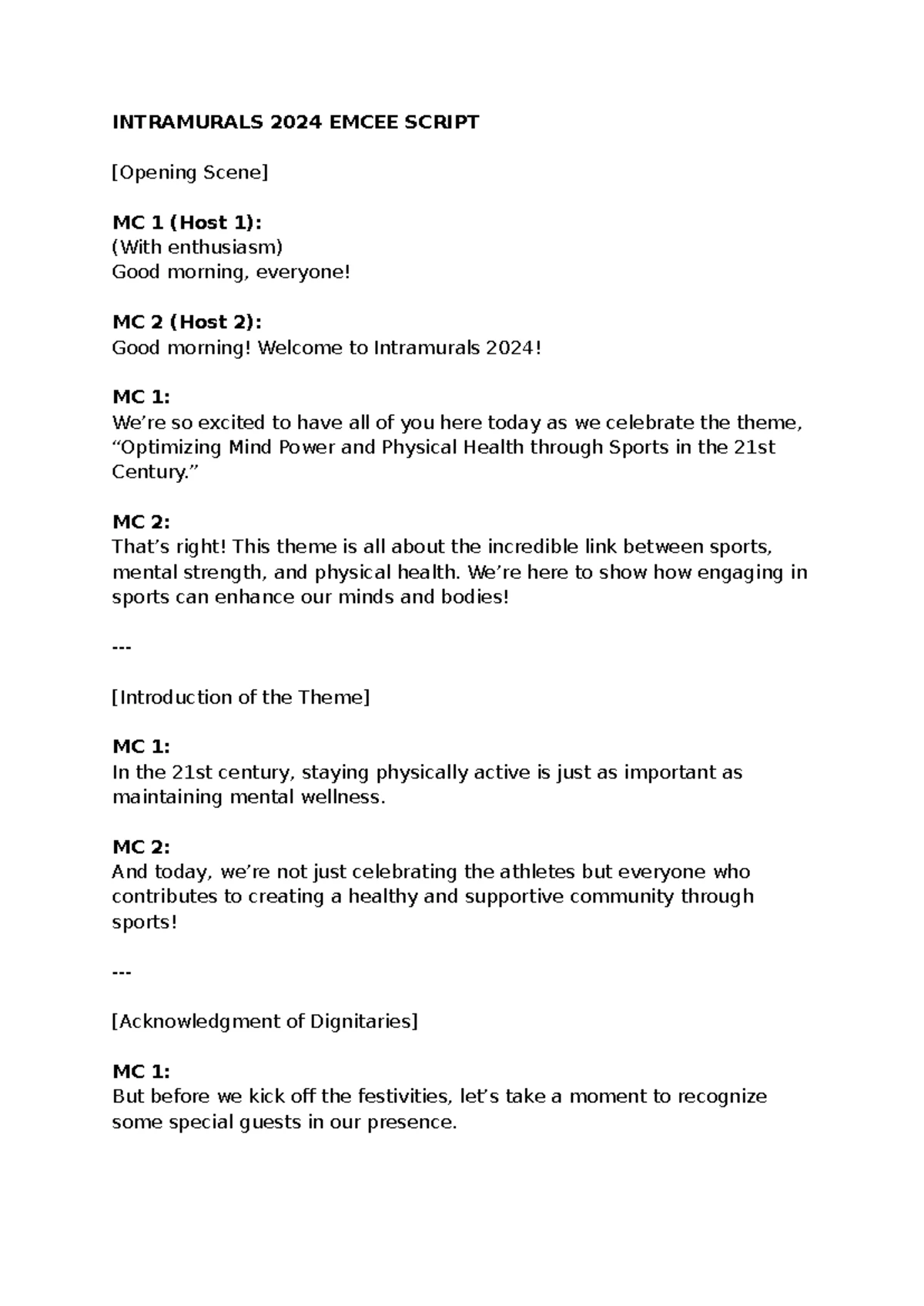 MR AND MS. Intrams 2023 - Script - MR. AND MS INTRAMURALS 2023 SCRIPT ...