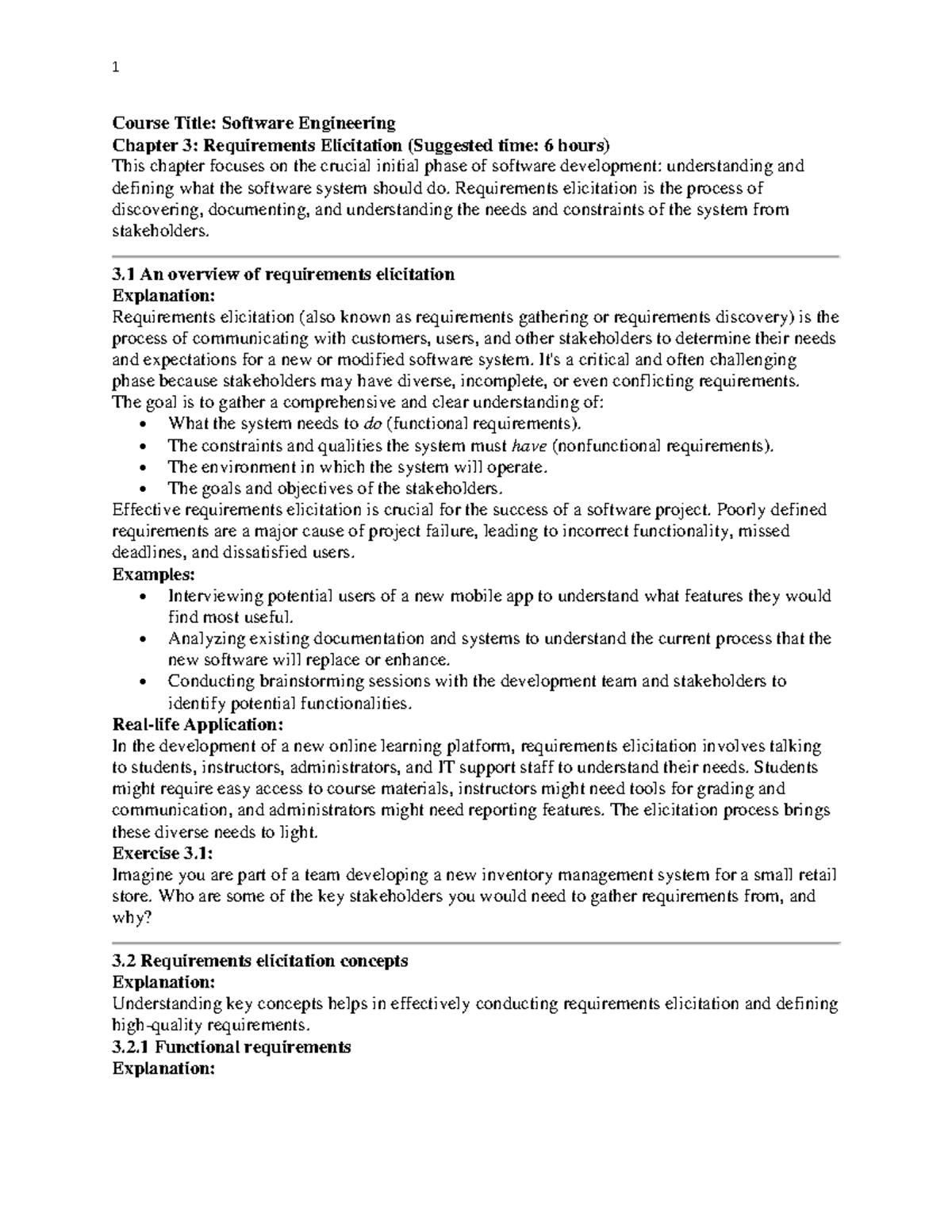 SWENG 101: Chapter 3 - Requirements Elicitation Overview and Techniques ...