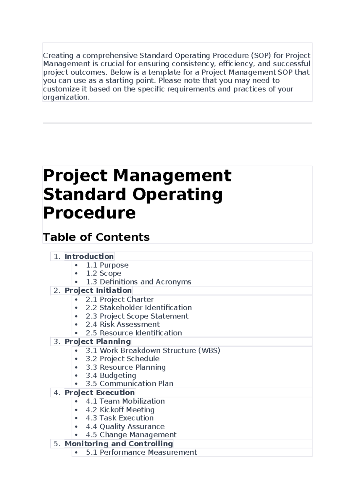 Creating a comprehensive Standard Operating Procedure - Below is a ...