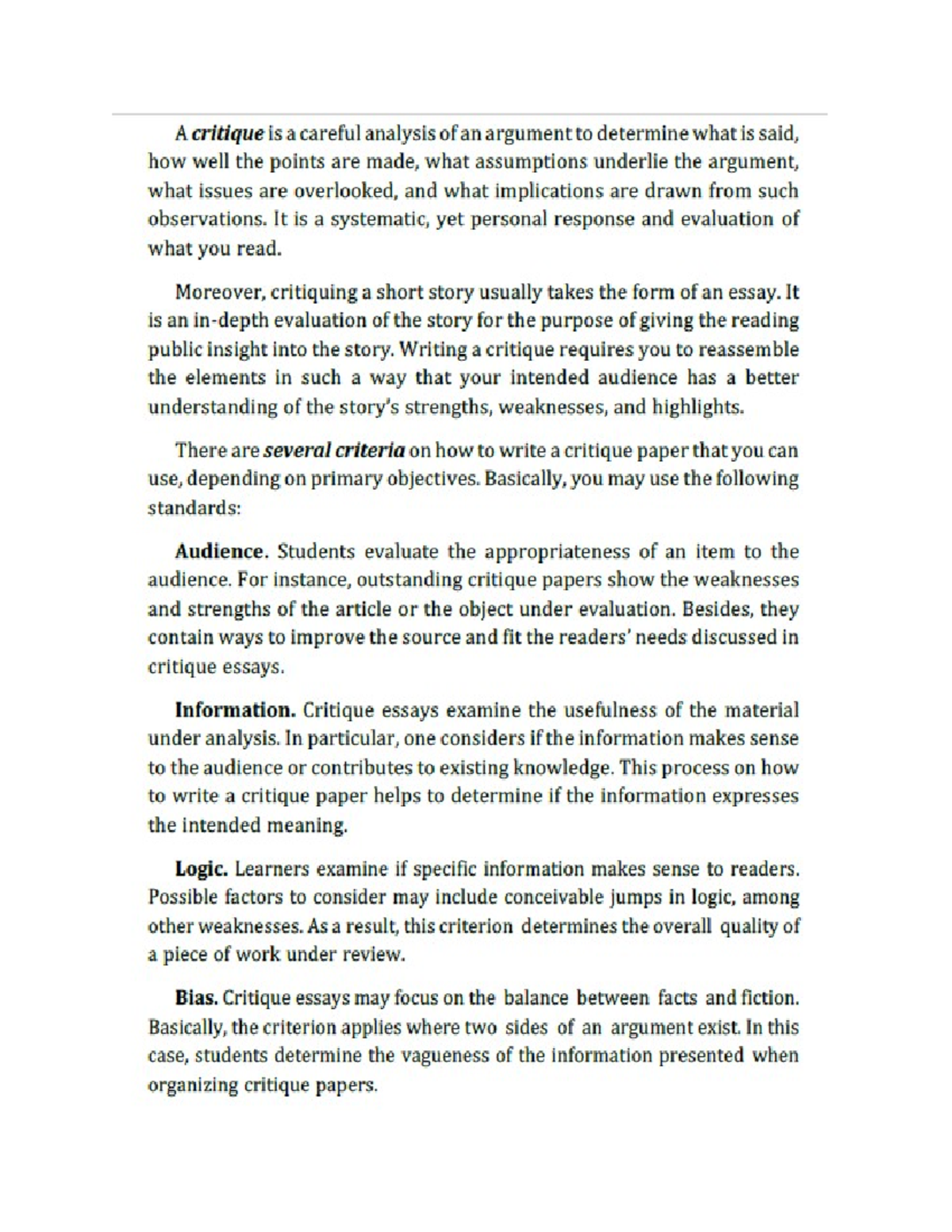 ENGT 10: How to Write a Critique - Key Elements and Structure - Studocu