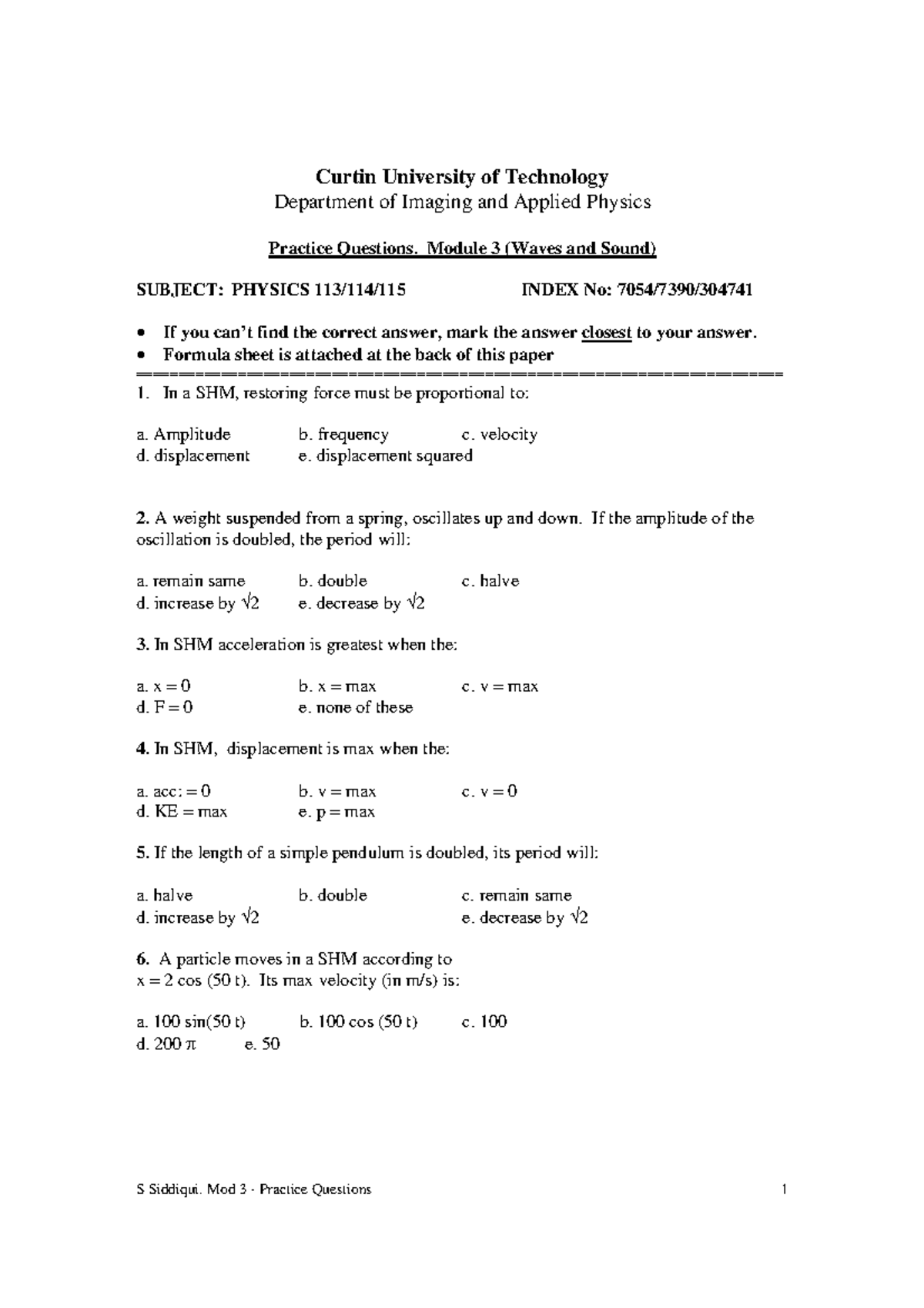 Module 3 Practice Questions - Waves & Sound (PHYS1006) - Studocu