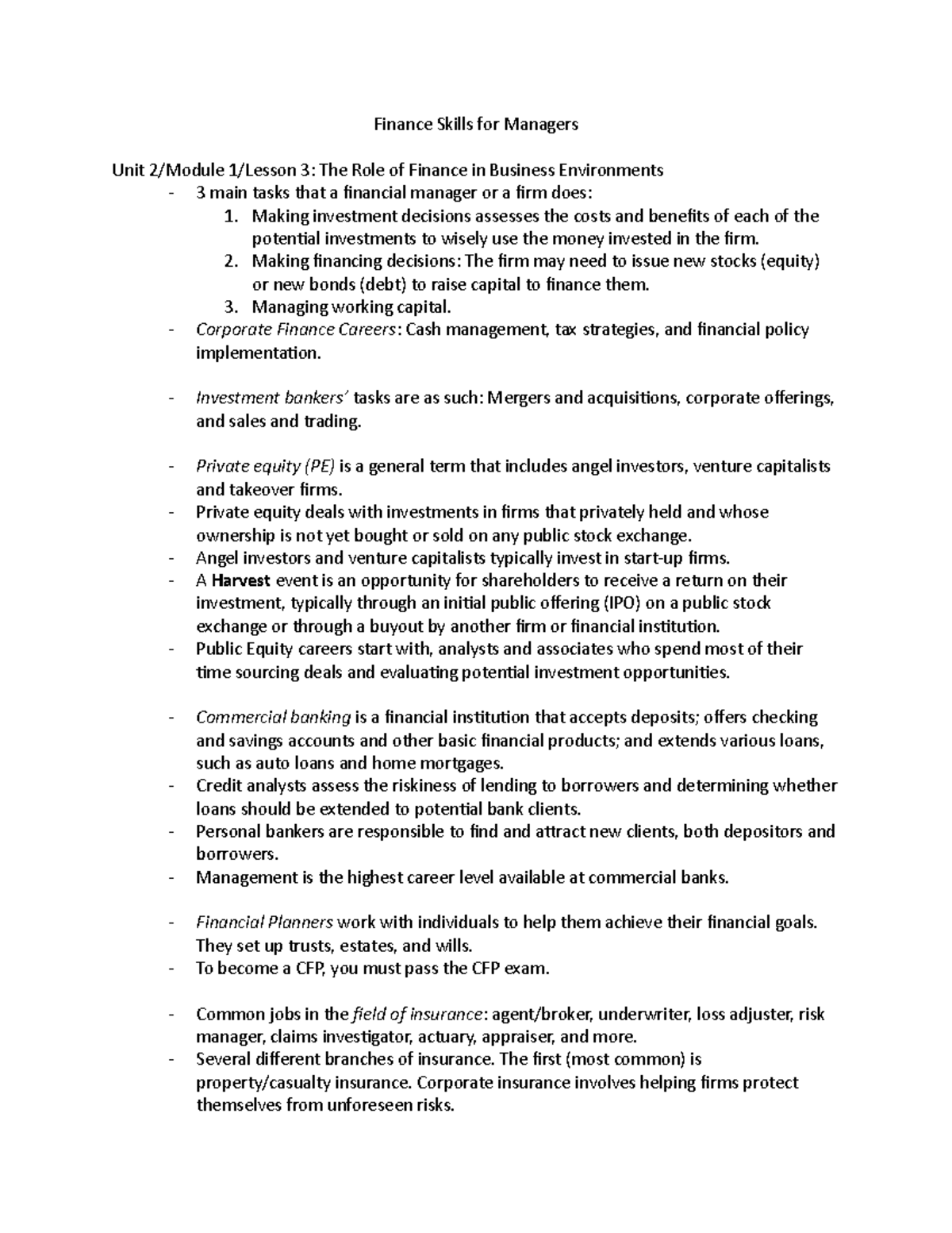 Finance Skills for Managers: Key Lessons & Concepts (FIN 101) - Studocu