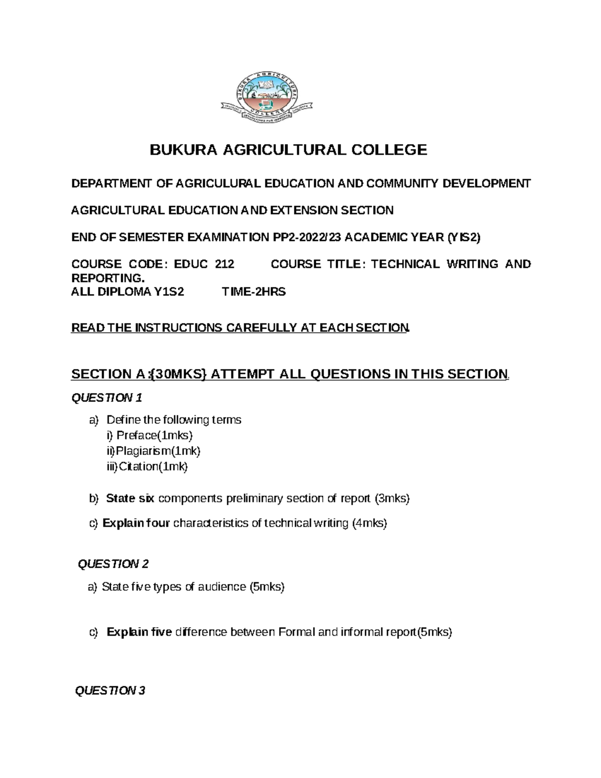 EDUC 212: Technical Writing & Reporting End of Semester Exam Notes ...