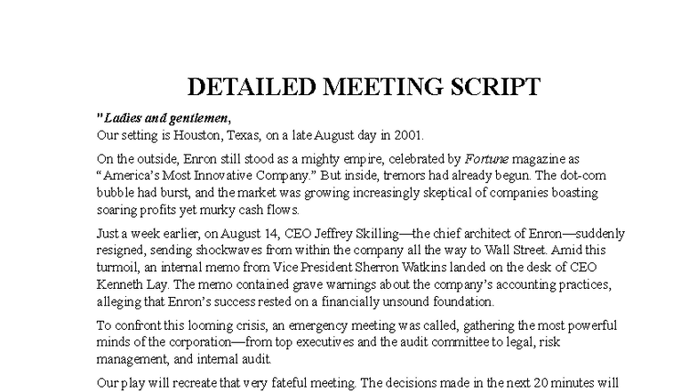 Detailed- Meeting- Script - DETAILED MEETING SCRIPT "Ladies and ...