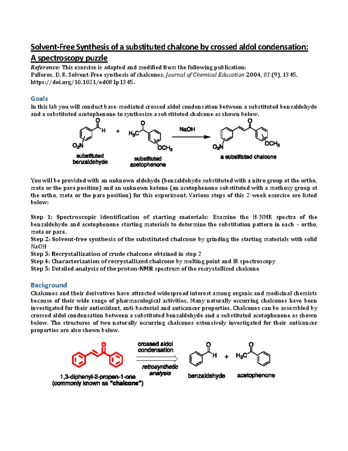 Synthesis of Substituted Chalcones: Crossed Aldol Condensation Lab ...
