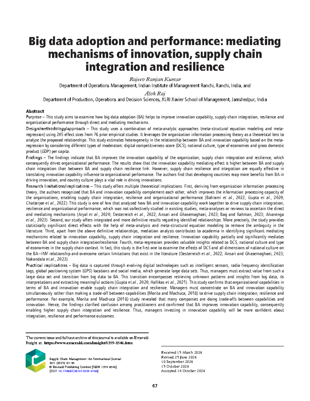 Big Data Adoption and Performance: Mediating Effects on Innovation and ...