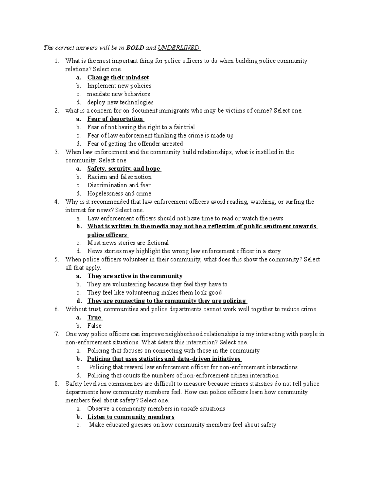 Module Five Quiz: Building Community Relations in Law Enforcement - Studocu