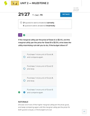 Milestone 2 - 1 21/27 that's 78% RETAKE 21 questions were answered correctly. 6 questions were ...