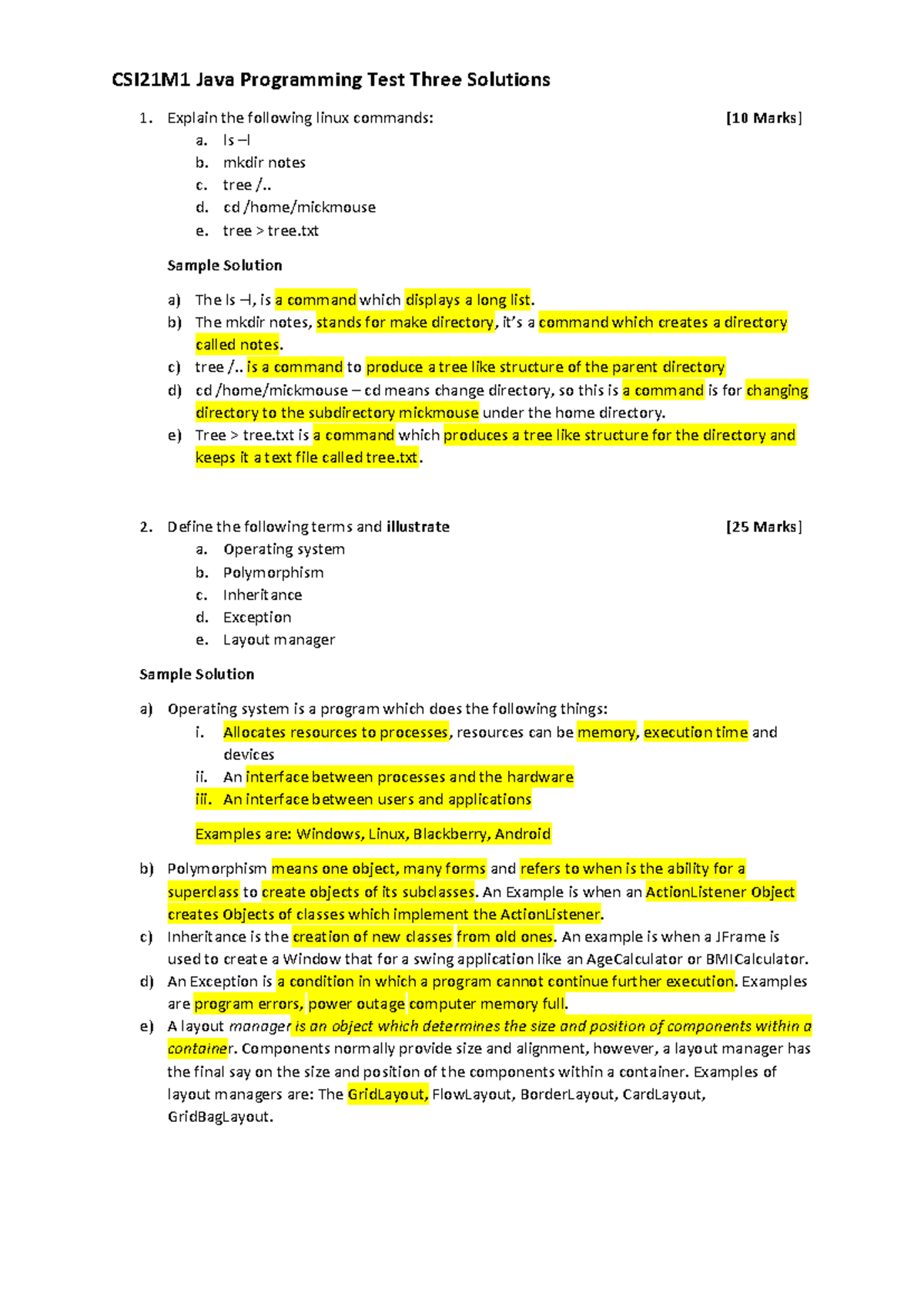 CSI21M1 Java Programming Test Three Solutions - CSI21M1 Java ...