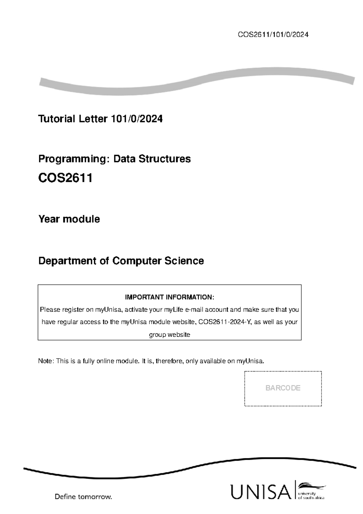 COS2611 Tutorial Letter 101/0: Introduction to Data Structures 2024 - Studocu