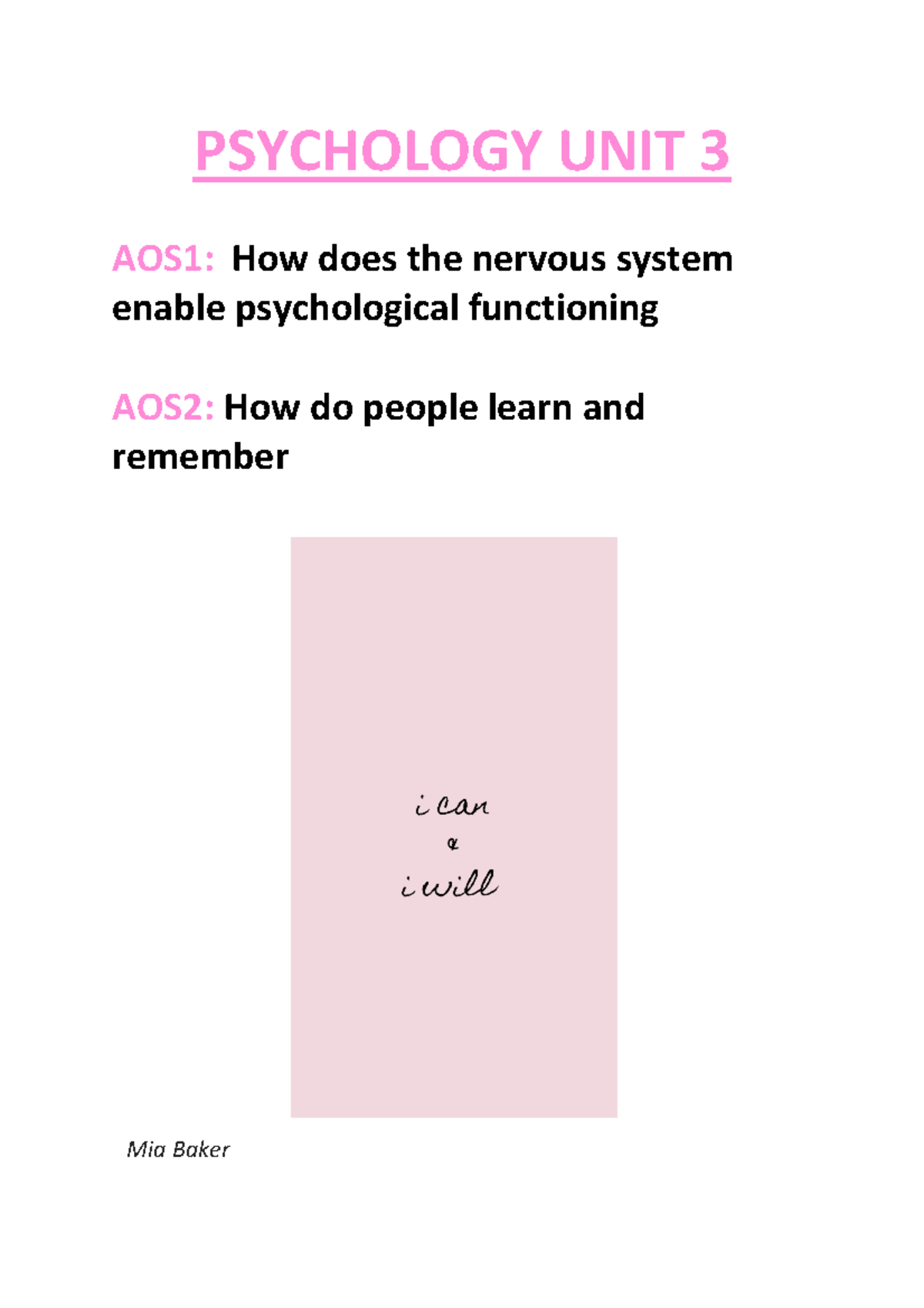 Psychology Unit 3: Nervous System and Stress - Studocu