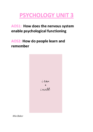 VCE Psychology Unit 3 AOS 1: Nervous System Functioning & Synaptic ...