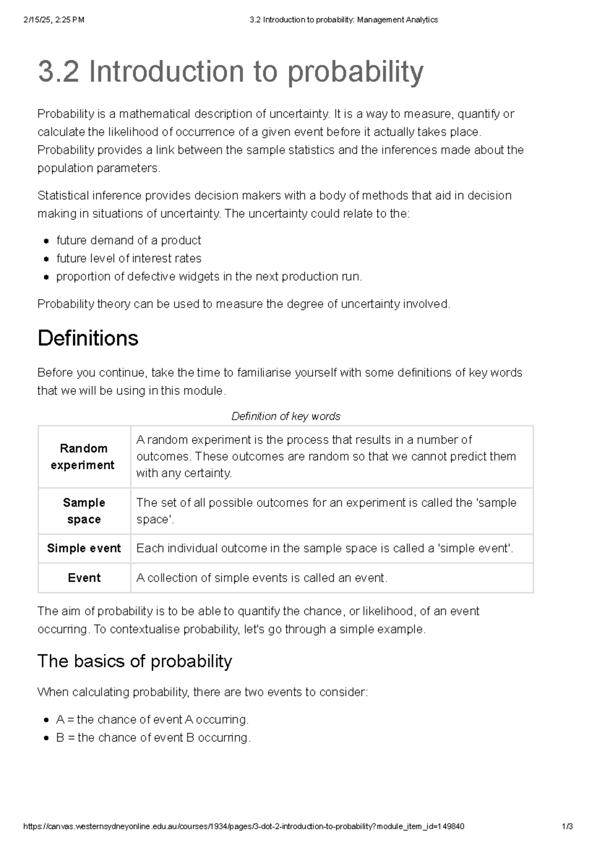 3.2 Introduction to Probability: Key Concepts in Management Analytics - Studocu